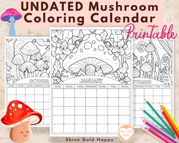 Undated Mushroom Calendar Printable Calendar PDF Digital - Etsy