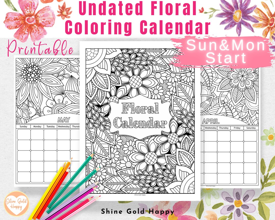 Undated Floral Coloring Calendar PDF Digital Download Printable - Etsy