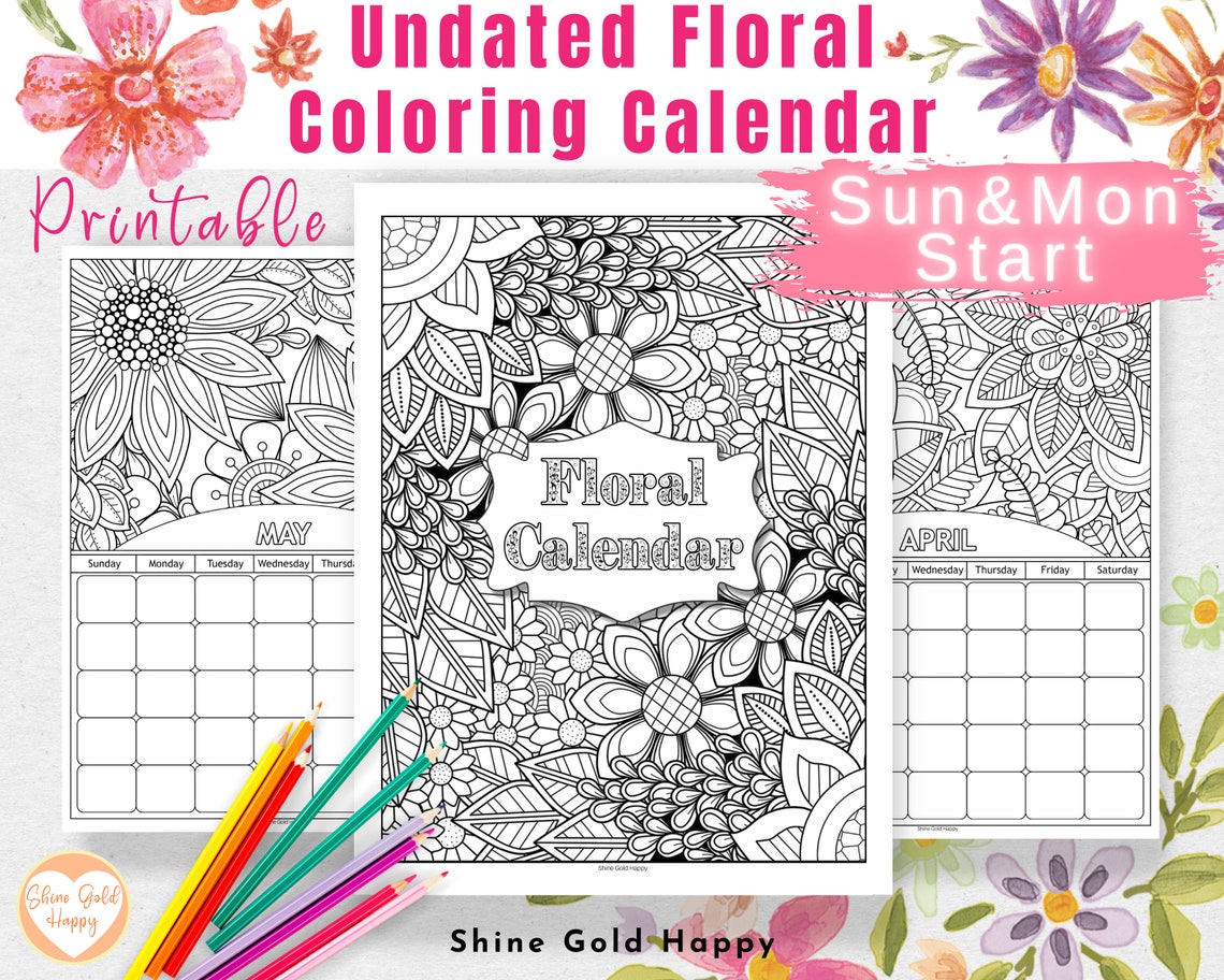 Undated Floral Coloring Calendar PDF Digital Download Printable - Etsy