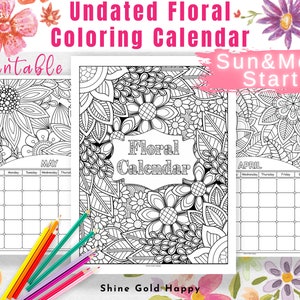 Undated Floral Coloring Calendar PDF Digital Download Printable - Etsy
