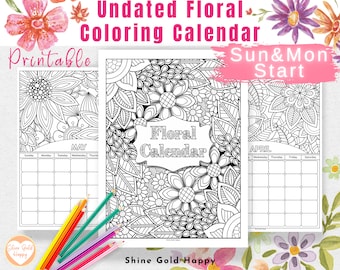 Undated Motivational Coloring Calendar PDF Digital Download Printable ...