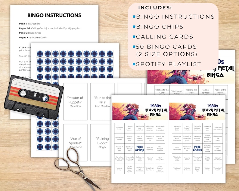 Music Bingo: 1980s Heavy Metal Bingo, 80s Metal, Hair Bands, Thrash ...
