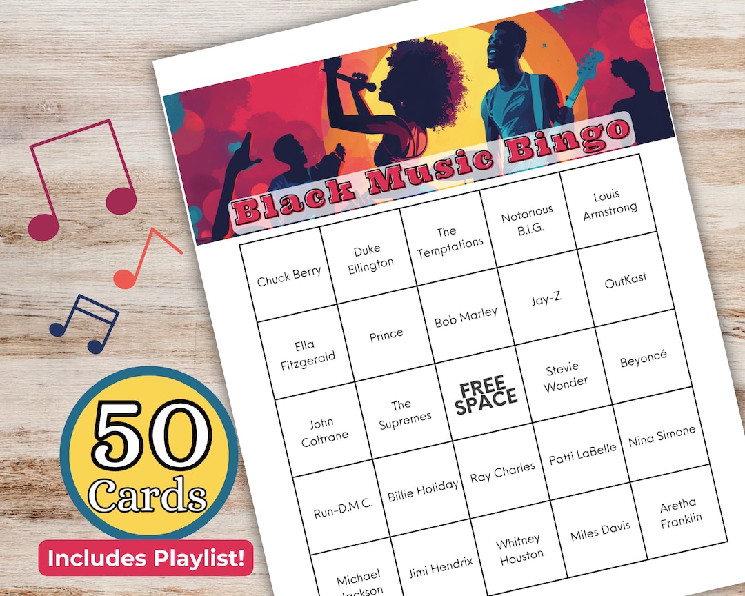 Black Music Bingo Printable Game, Spotify Playlist Included, 50 Bingo ...