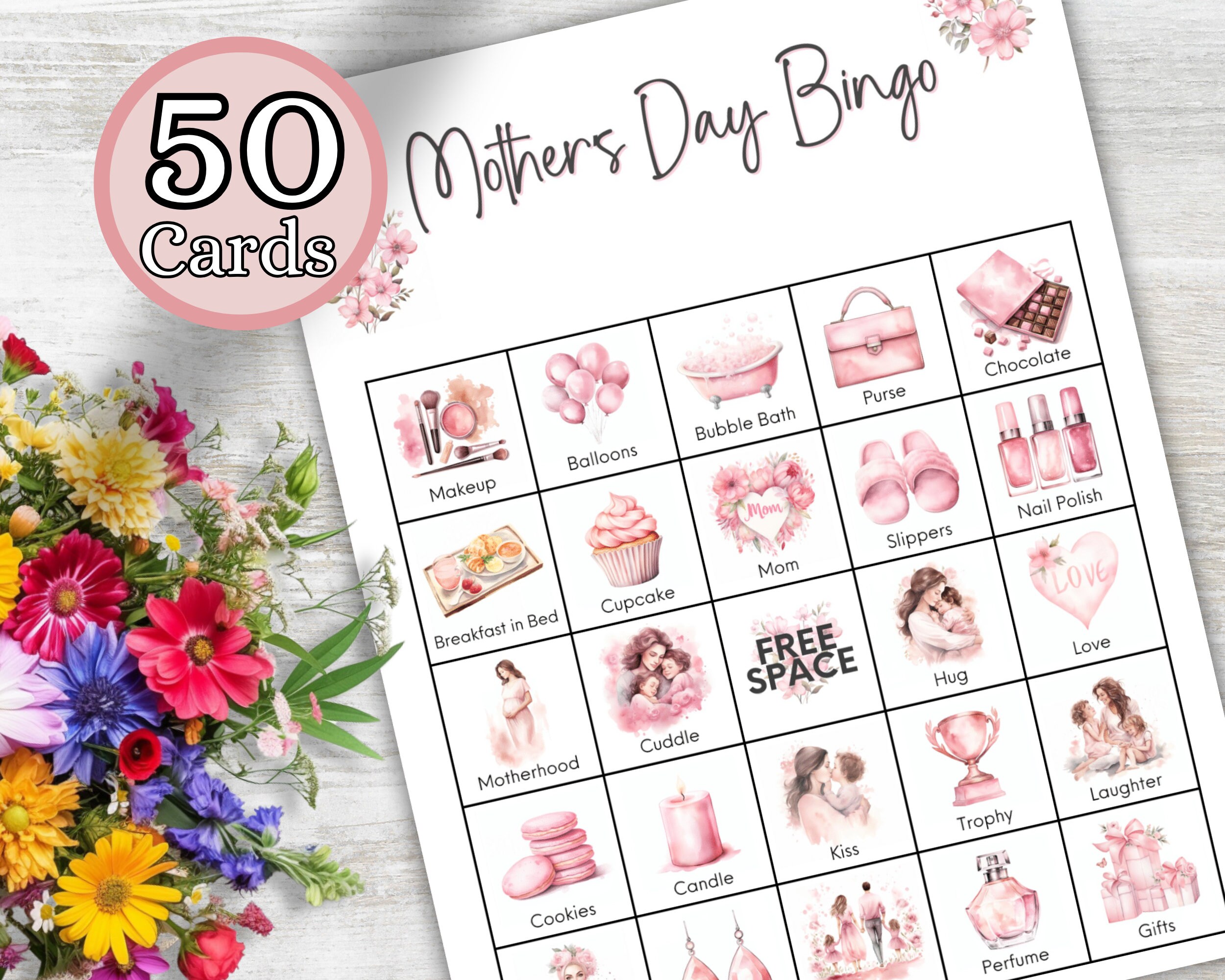 Mothers Day Bingo Printable Game, Mothers Day Games, 50 Bingo Cards ...