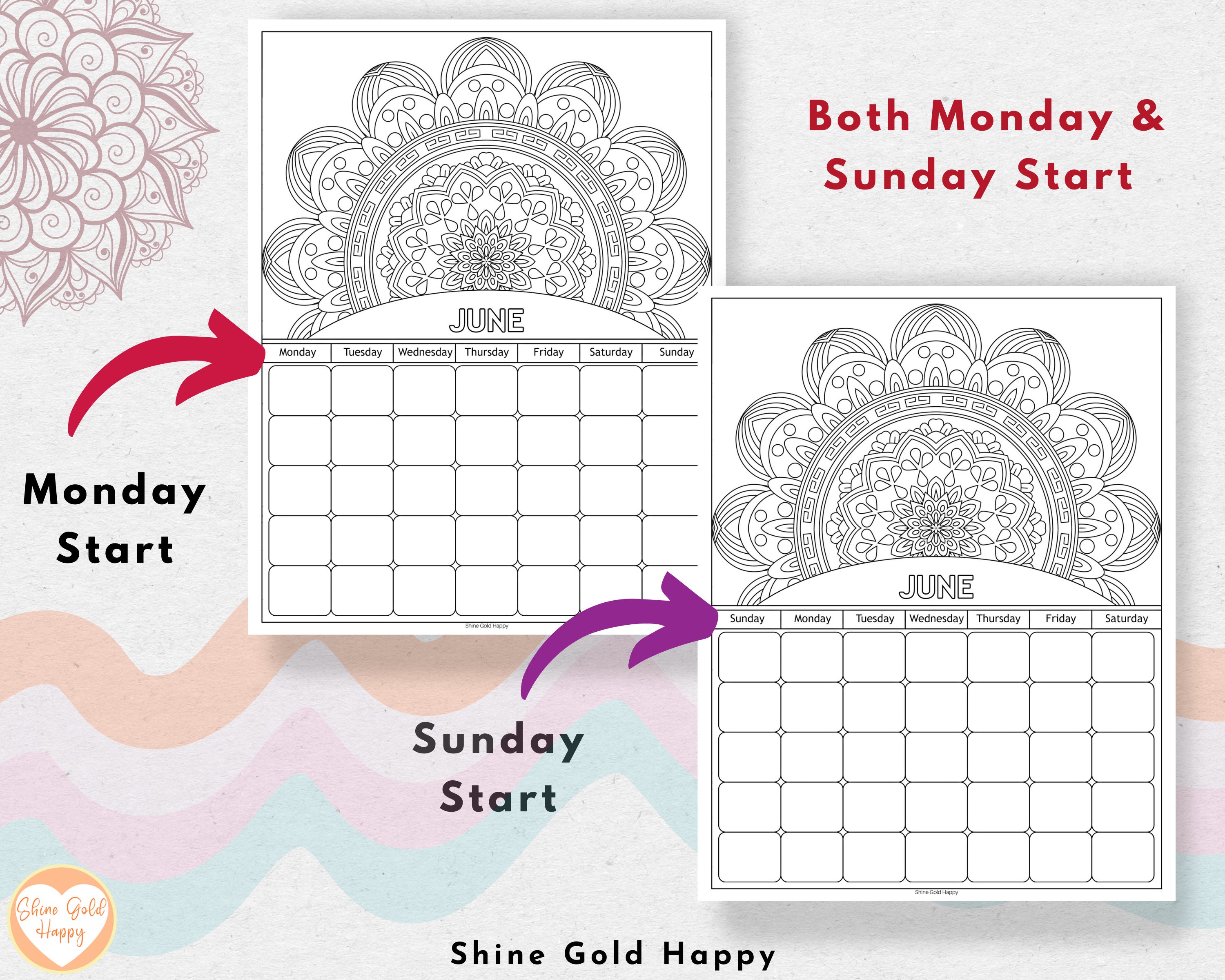 Undated Mandala Coloring Calendar | PDF Digital Download Printable - Etsy