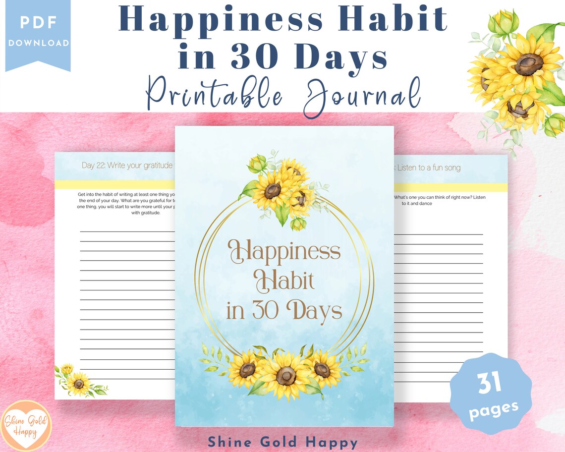 Happiness Habit in 30 Days Journal PDF Digital Download Printable - Etsy