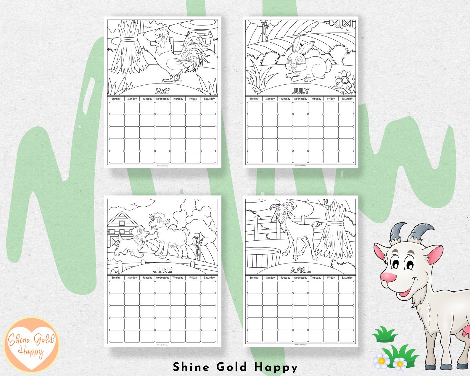 Undated Farm Animals Coloring Calendar | PDF Digital Download Printable ...