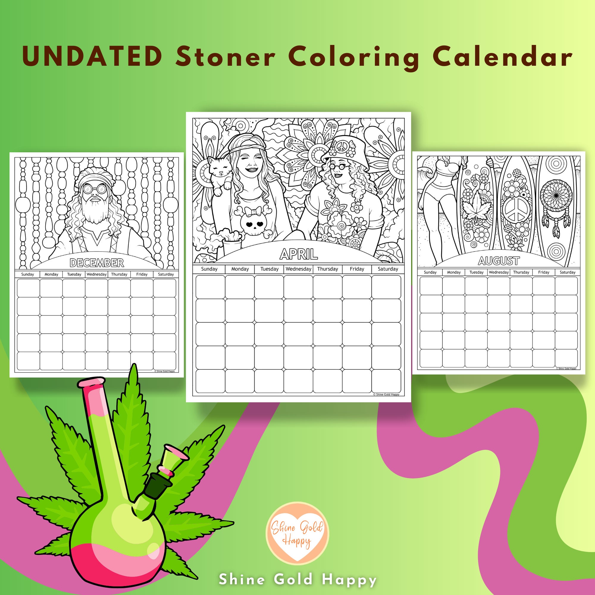 Undated Stoner Coloring Calendar Printable Monthly Calendars - Etsy