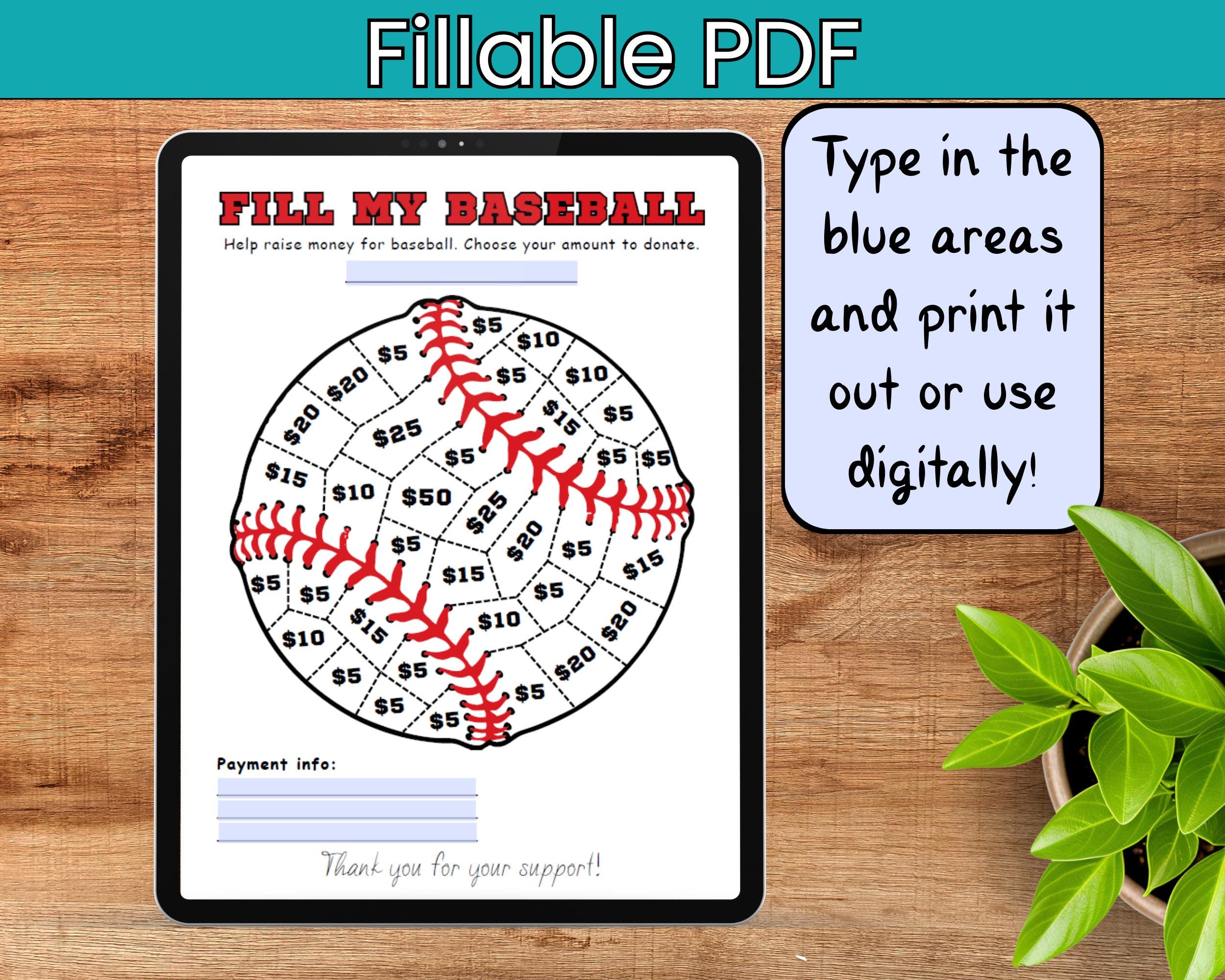Baseball Fundraiser, Fill My Baseball, Editable Fundraiser Sheet ...