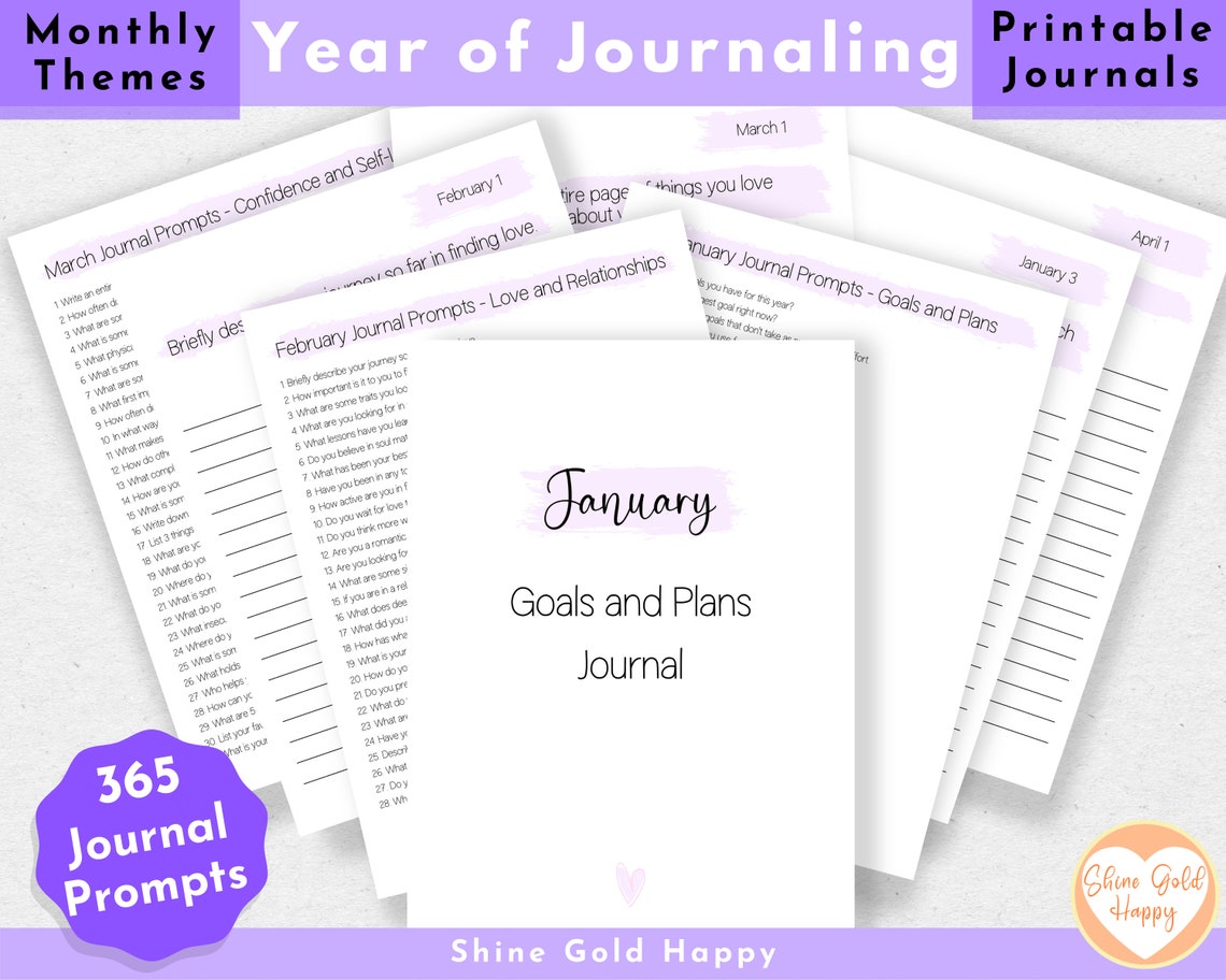 Year of Journaling, 365 Daily Journal Prompts, Monthly Themed Journal ...