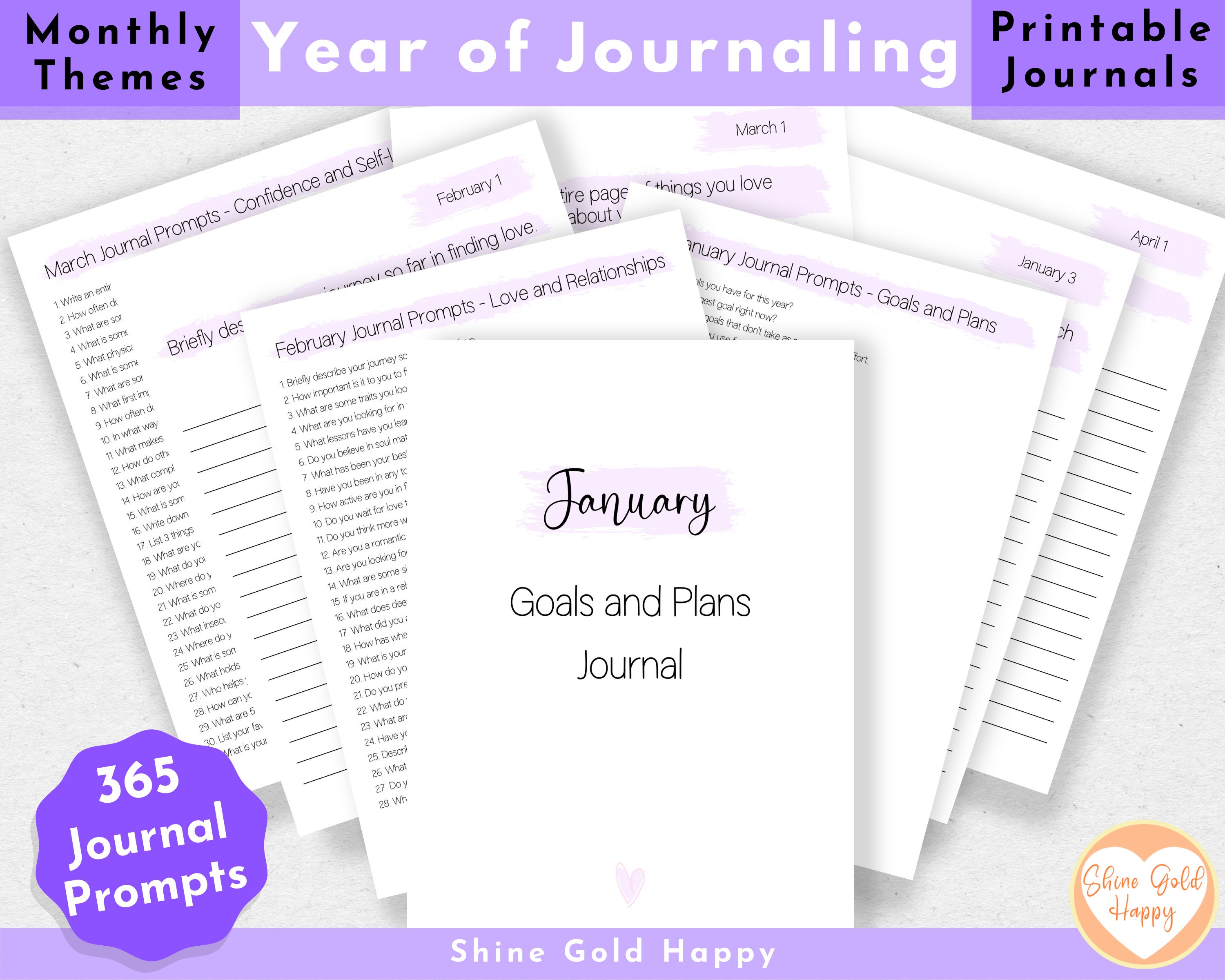 Year of Journaling, 365 Daily Journal Prompts, Monthly Themed Journal ...