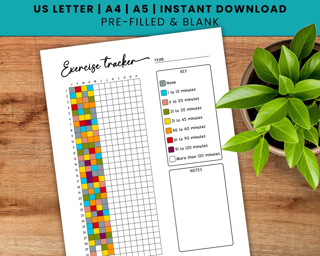 Exercise Tracker, Exercise Journal, Yearly Exercise Planner Insert, A4 ...