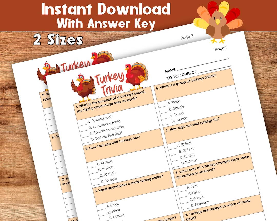 Turkey Trivia, Thanksgiving Trivia, Turkey Quiz, Family and Friends ...