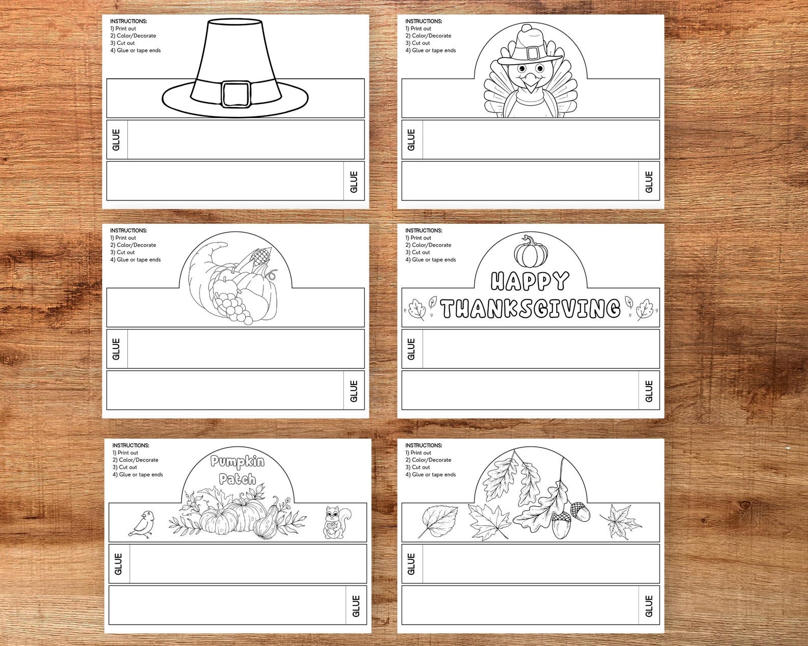 Thanksgiving Paper Crowns, Turkey Hat, Coloring Craft for Kids ...