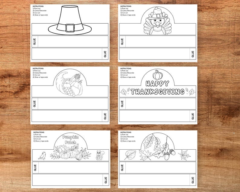 Thanksgiving Paper Crowns, Turkey Hat, Coloring Craft for Kids ...