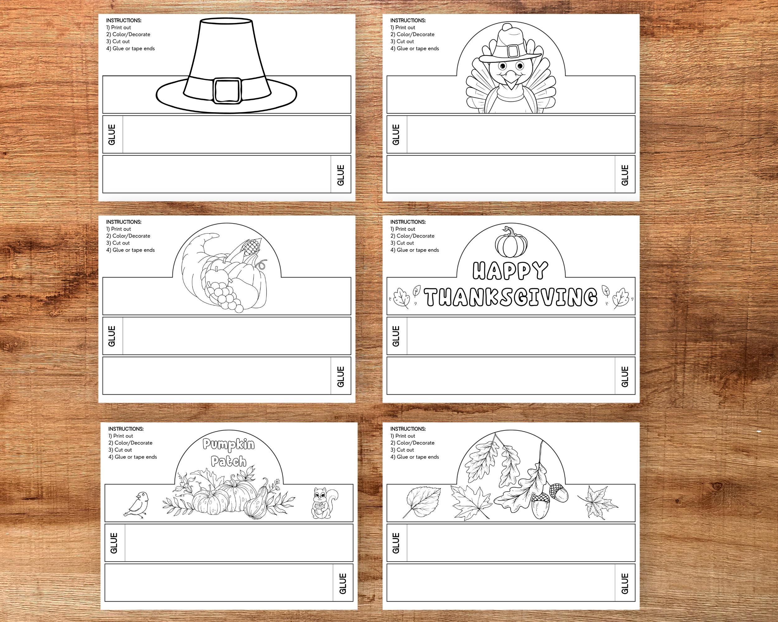 Thanksgiving Paper Crowns, Turkey Hat, Coloring Craft for Kids ...