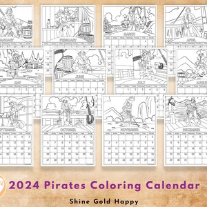 2024 Pirates Coloring Calendar, Printable Calendar 2024, PDF Digital ...