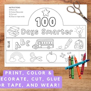 100th Day of School Paper Crowns, 100 Days of School Coloring Craft for ...
