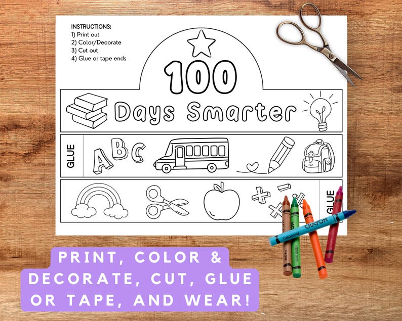 100th Day of School Paper Crowns, 100 Days of School Coloring Craft for ...