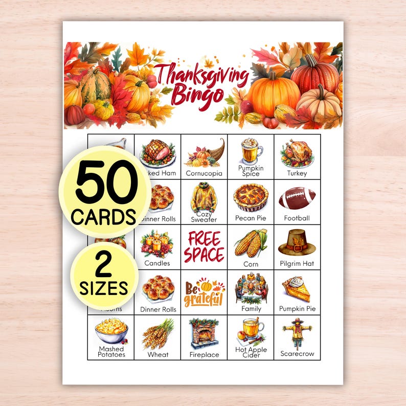 Thanksgiving Bingo, 50 Unique Bingo Cards, Thanksgiving Games ...
