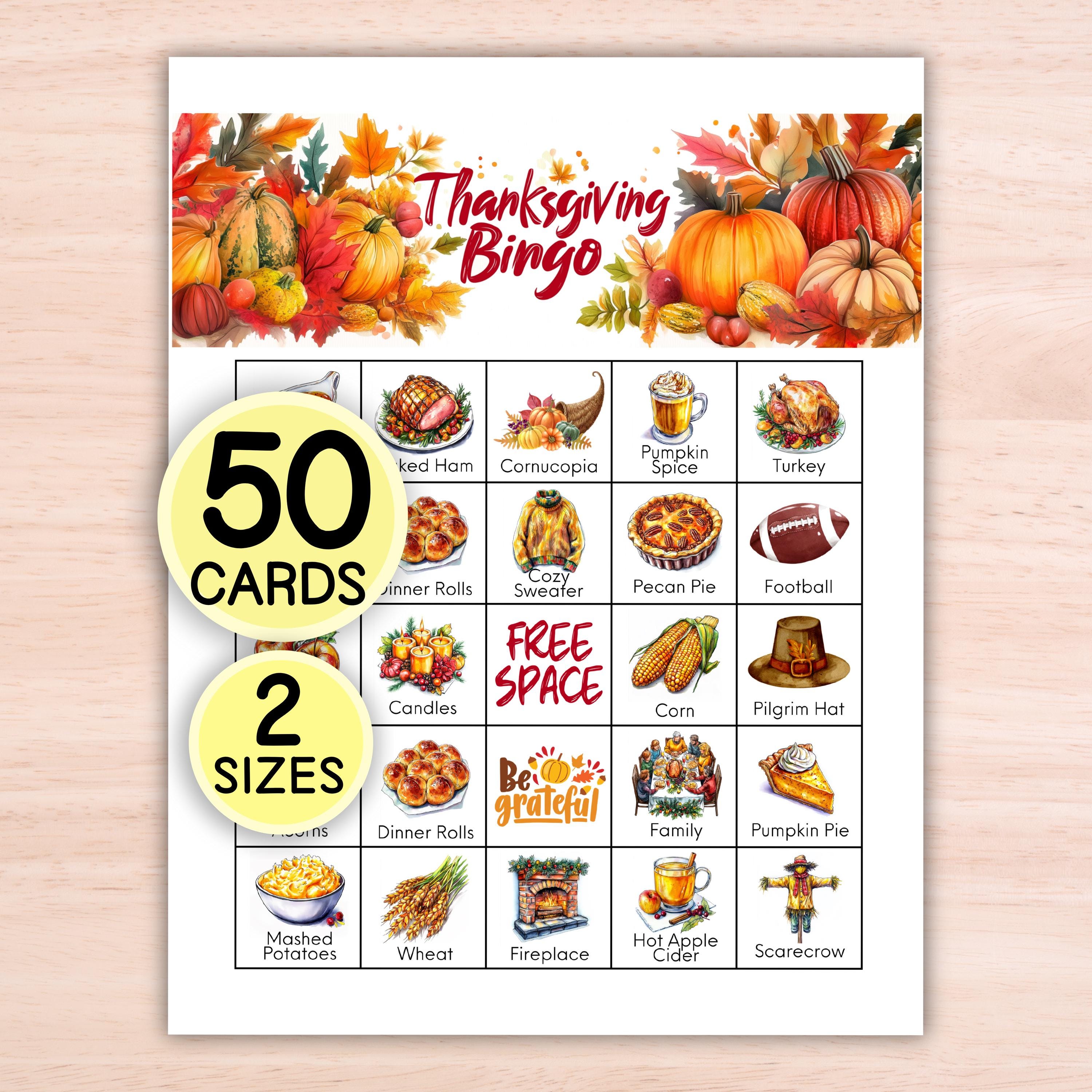 Thanksgiving Bingo, 50 Unique Bingo Cards, Thanksgiving Games ...