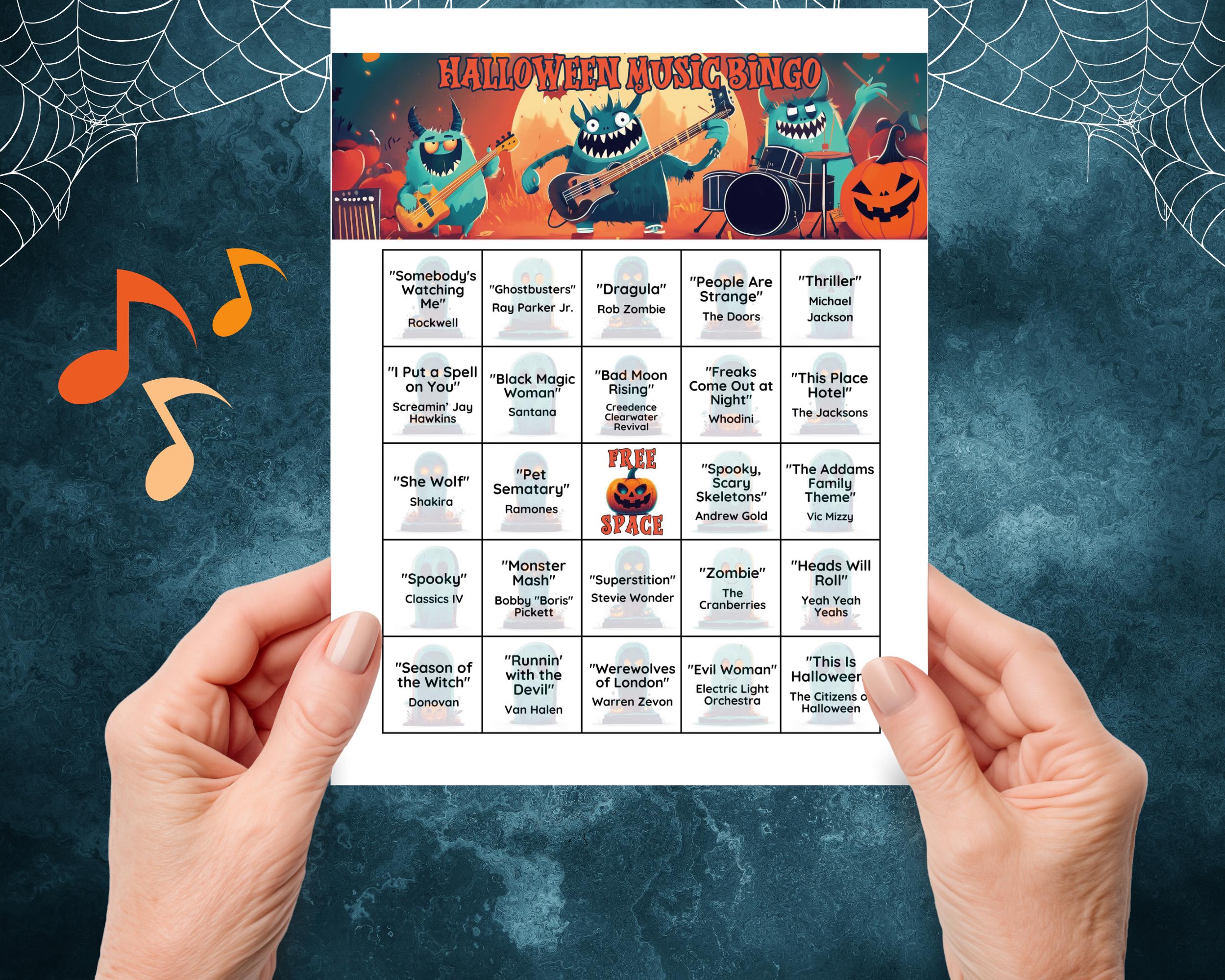 Halloween Music Bingo Game, 50 Unique Bingo Cards, Spotify Playlist 30 ...