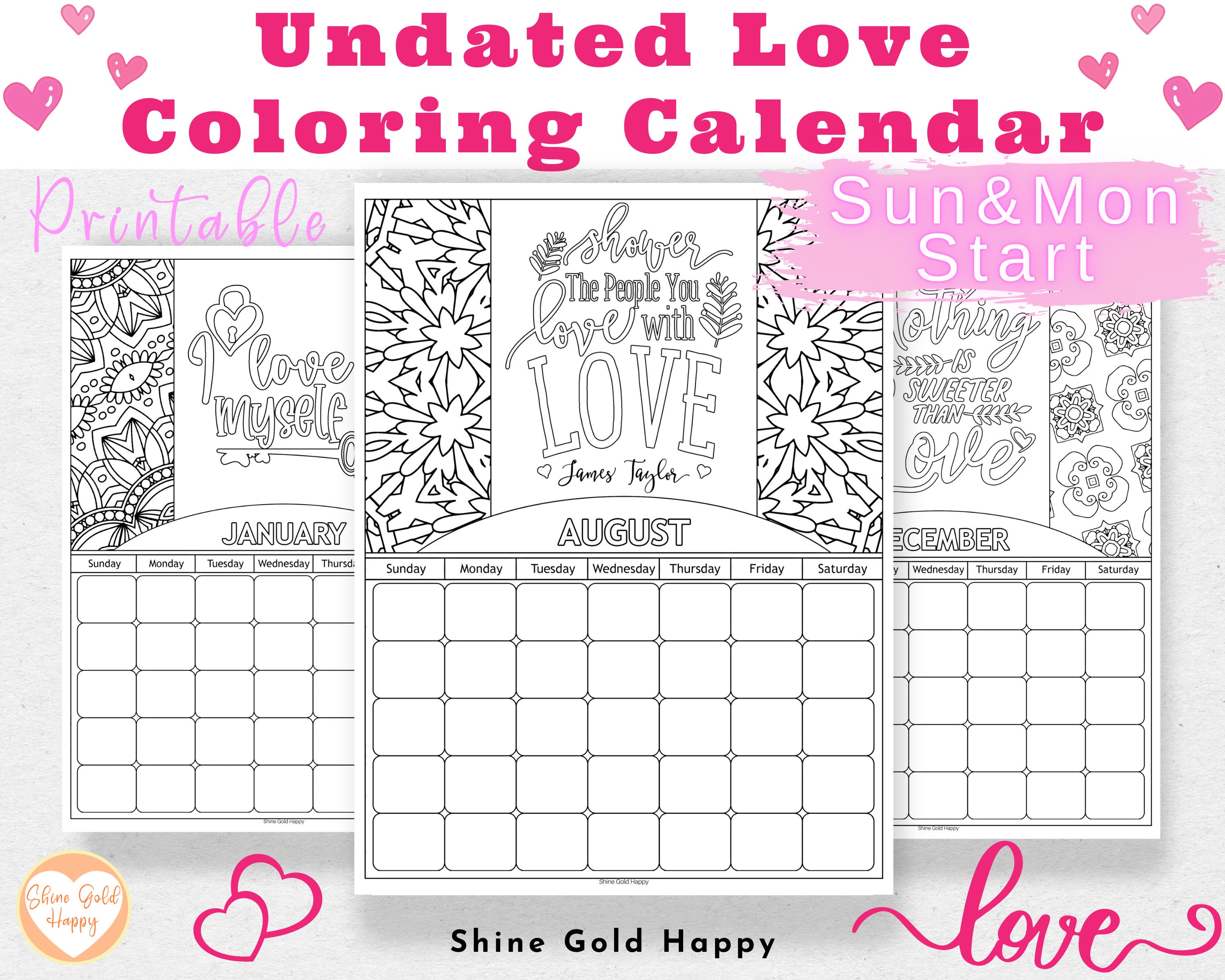 Undated Love Coloring Calendar | PDF Digital Download Printable - Etsy