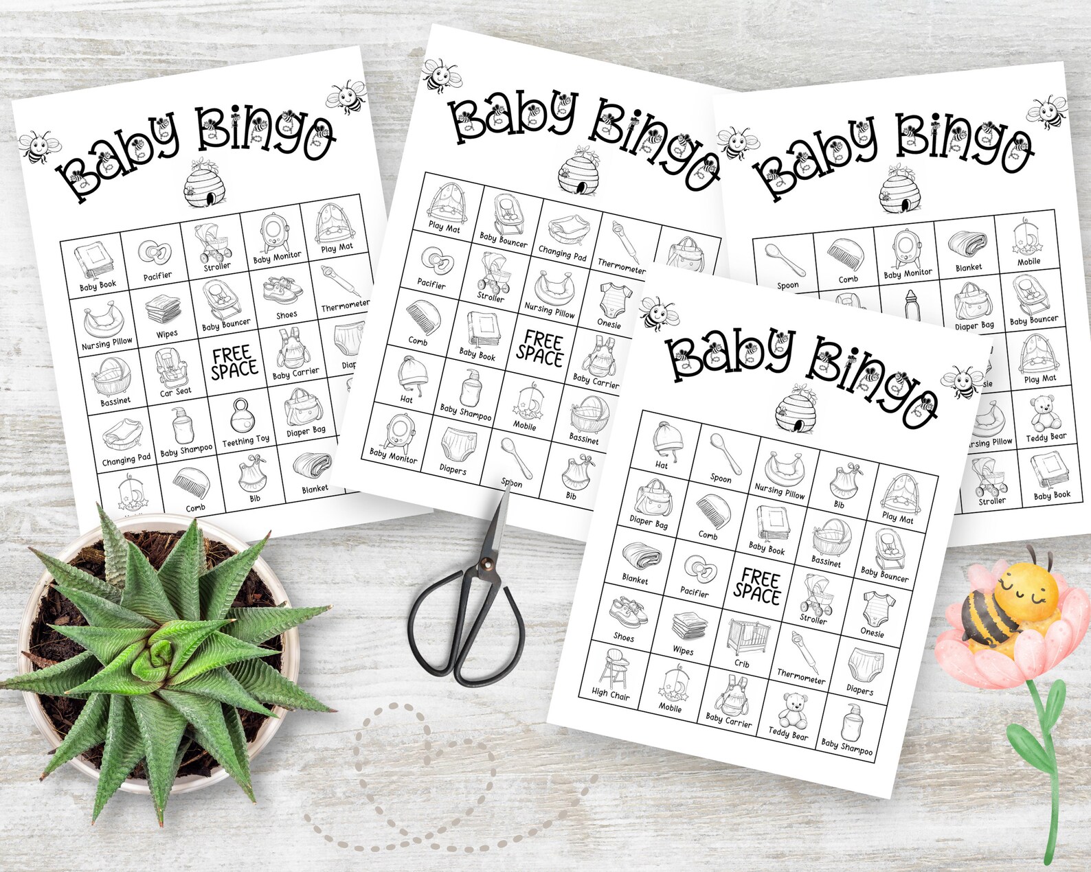Baby Shower Bingo Honey Bees Printable Game, 50 Bingo Cards, Bee Baby ...