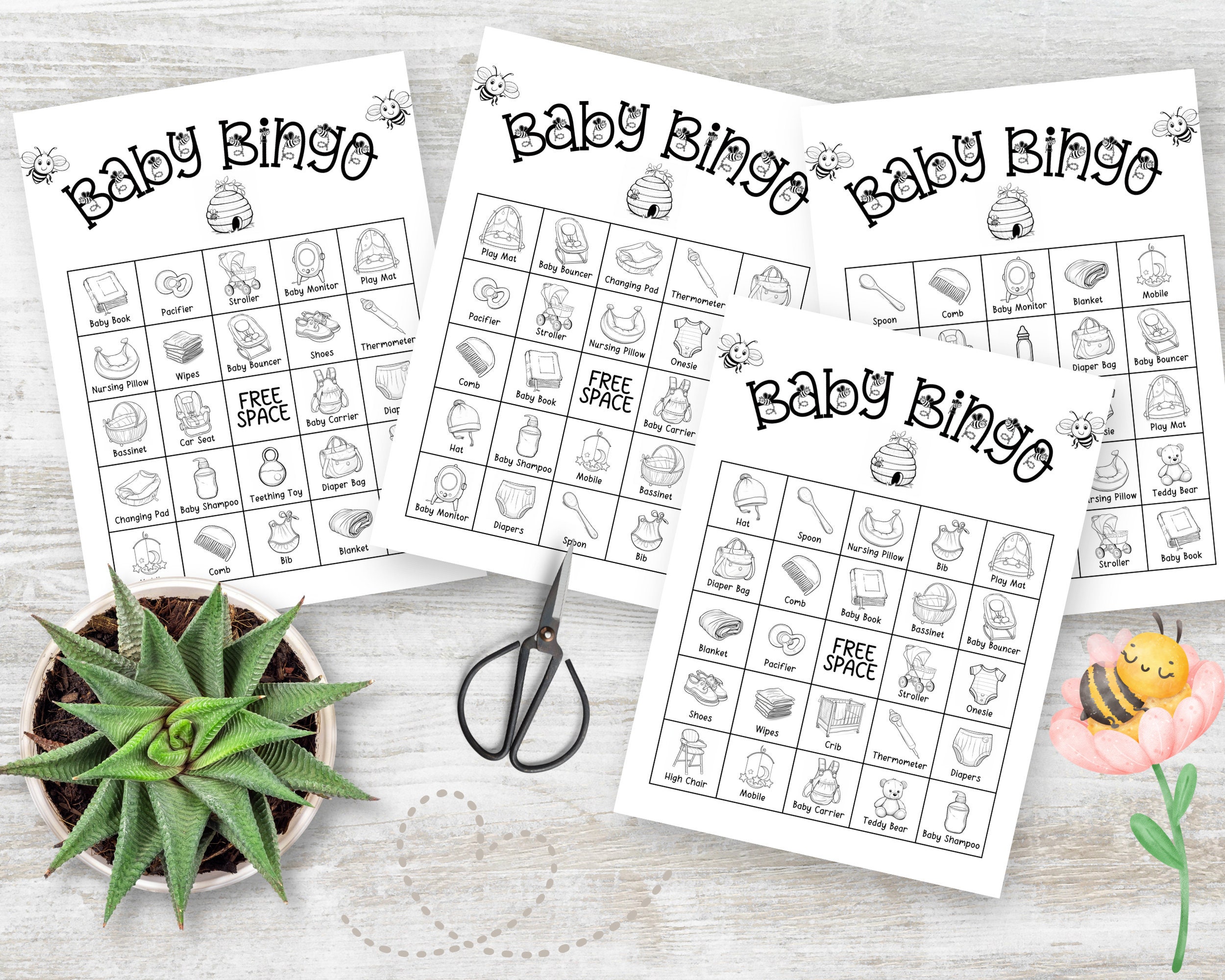 Baby Shower Bingo Honey Bees Printable Game, 50 Bingo Cards, Bee Baby ...
