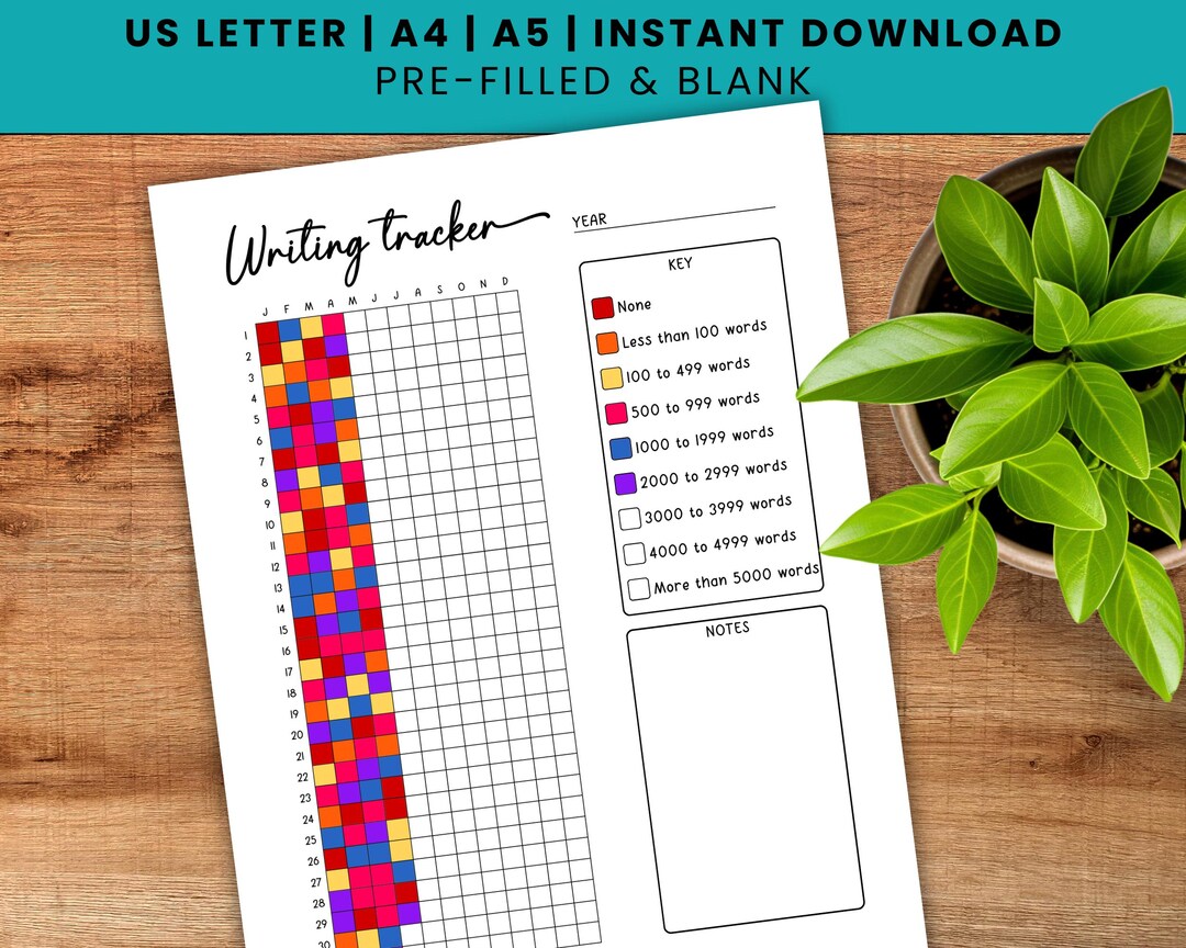 Writing Tracker, Year in Pixels, Habit Tracker, Journal Insert, Planner ...