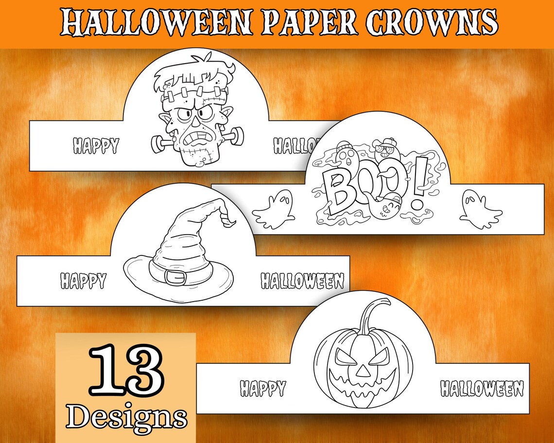 Halloween Paper Crowns, Coloring Craft for Kids, Paper Crown Craft ...