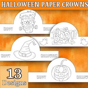 Halloween Paper Crowns, Coloring Craft for Kids, Paper Crown Craft ...