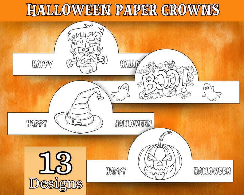 Halloween Paper Crowns, Coloring Craft for Kids, Paper Crown Craft ...