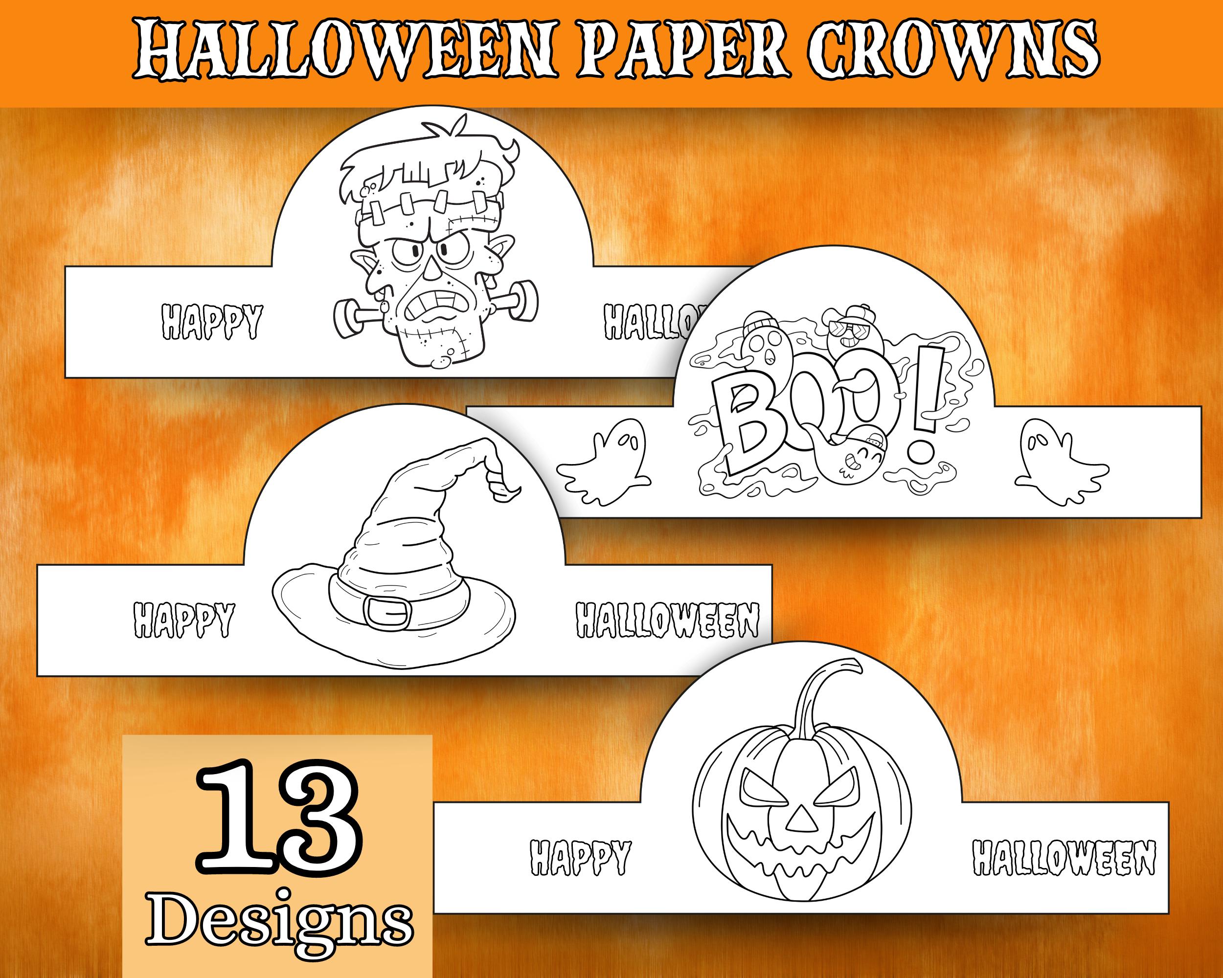Halloween Paper Crowns, Coloring Craft for Kids, Paper Crown Craft ...
