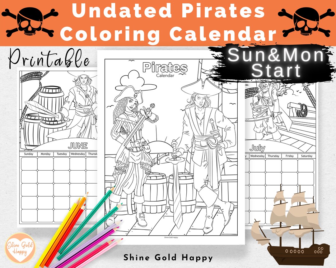 Undated Pirates Coloring Calendar PDF Digital Download Printable - Etsy
