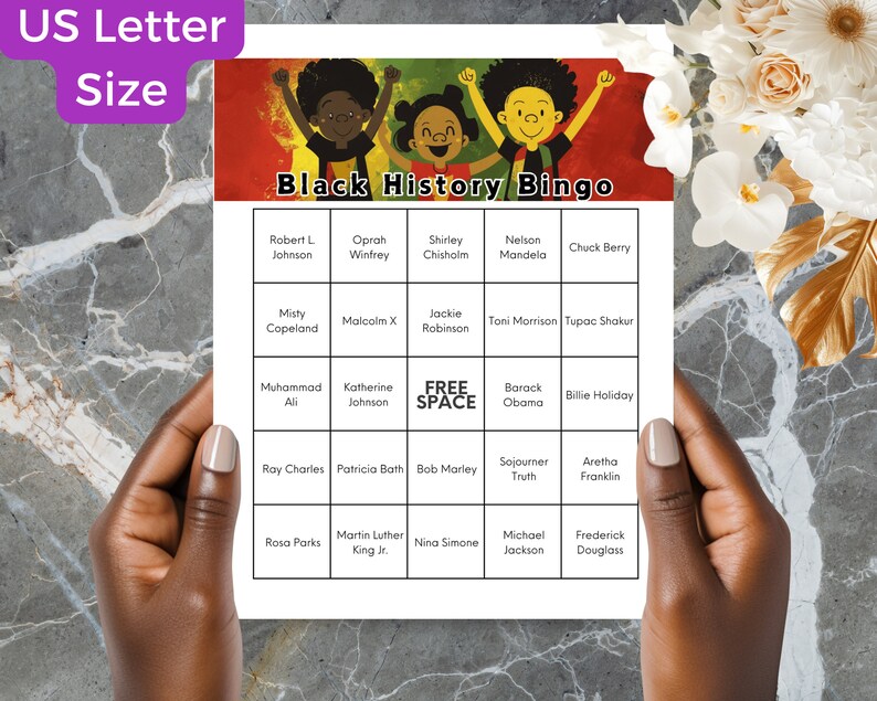 Black History Bingo Game Printable, African American Icons, Educational ...