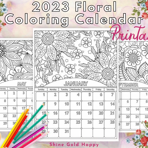 Animal 2023 Coloring Calendar Printable Wall Calendar DIY - Etsy