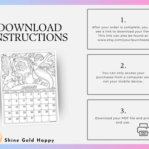 2024 Mermaids Coloring Calendar, Printable Calendar 2024, PDF Digital ...