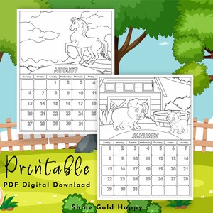 2023 Farm Animals Coloring Calendar Kids Calendar Printable - Etsy