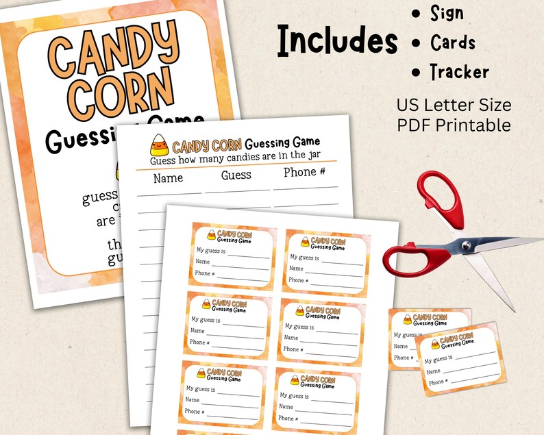 Candy Corn Guessing Game, Candy Corn Jar, Guess How Many Sign and Cards ...