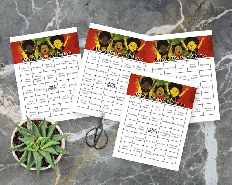 Black History Bingo Game Printable, African American Icons, Educational ...