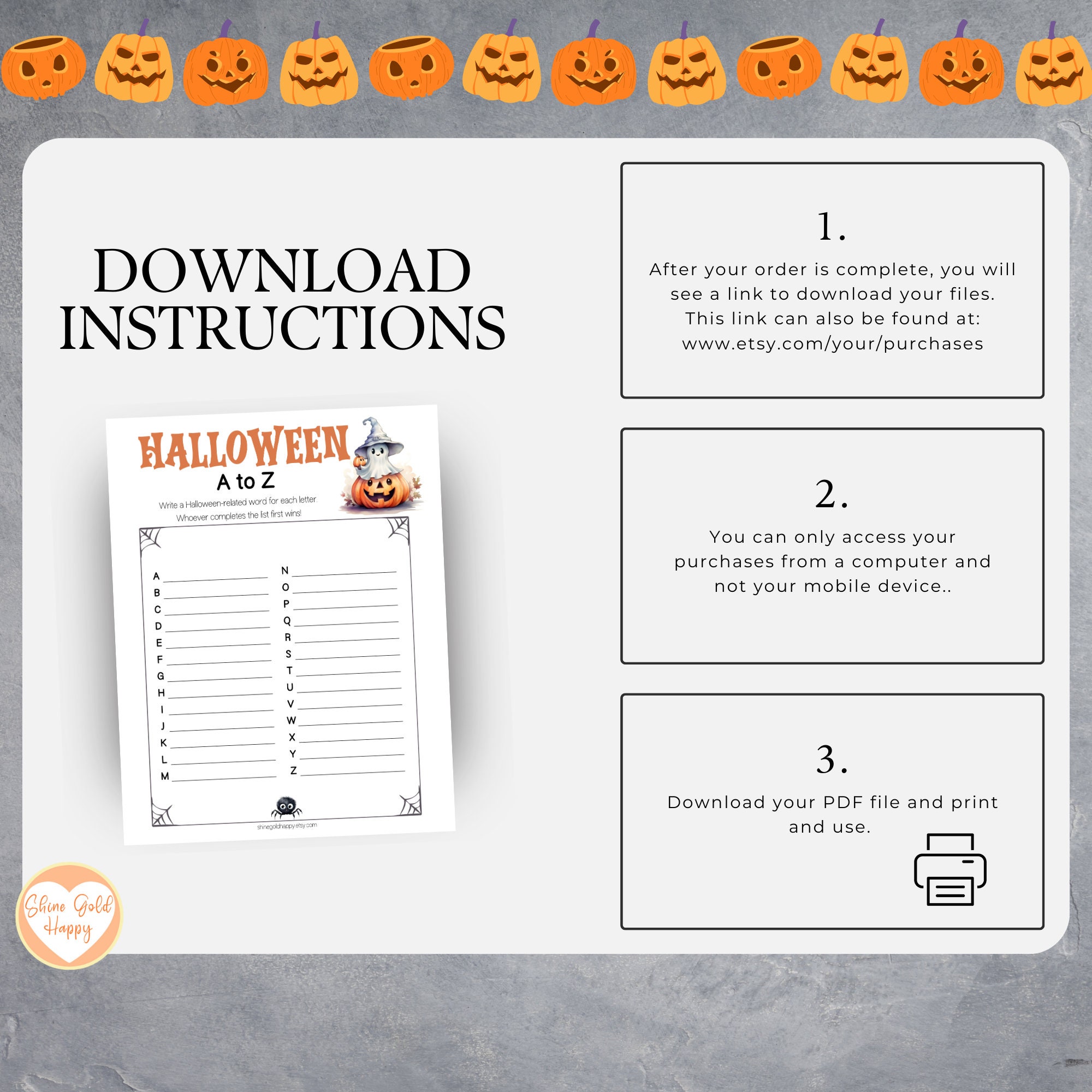 Halloween A to Z Printable Game Instant Download - Etsy