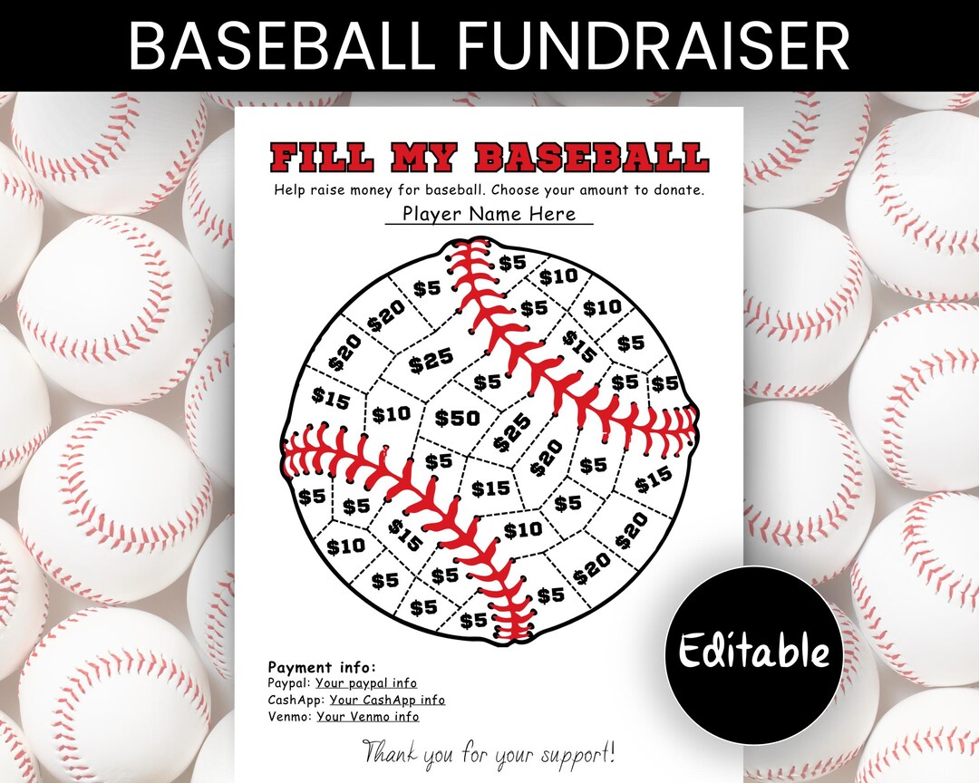 Baseball Fundraiser, Fill My Baseball, Editable Fundraiser Sheet ...
