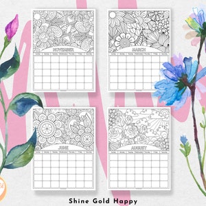 Undated Floral Coloring Calendar PDF Digital Download Printable - Etsy