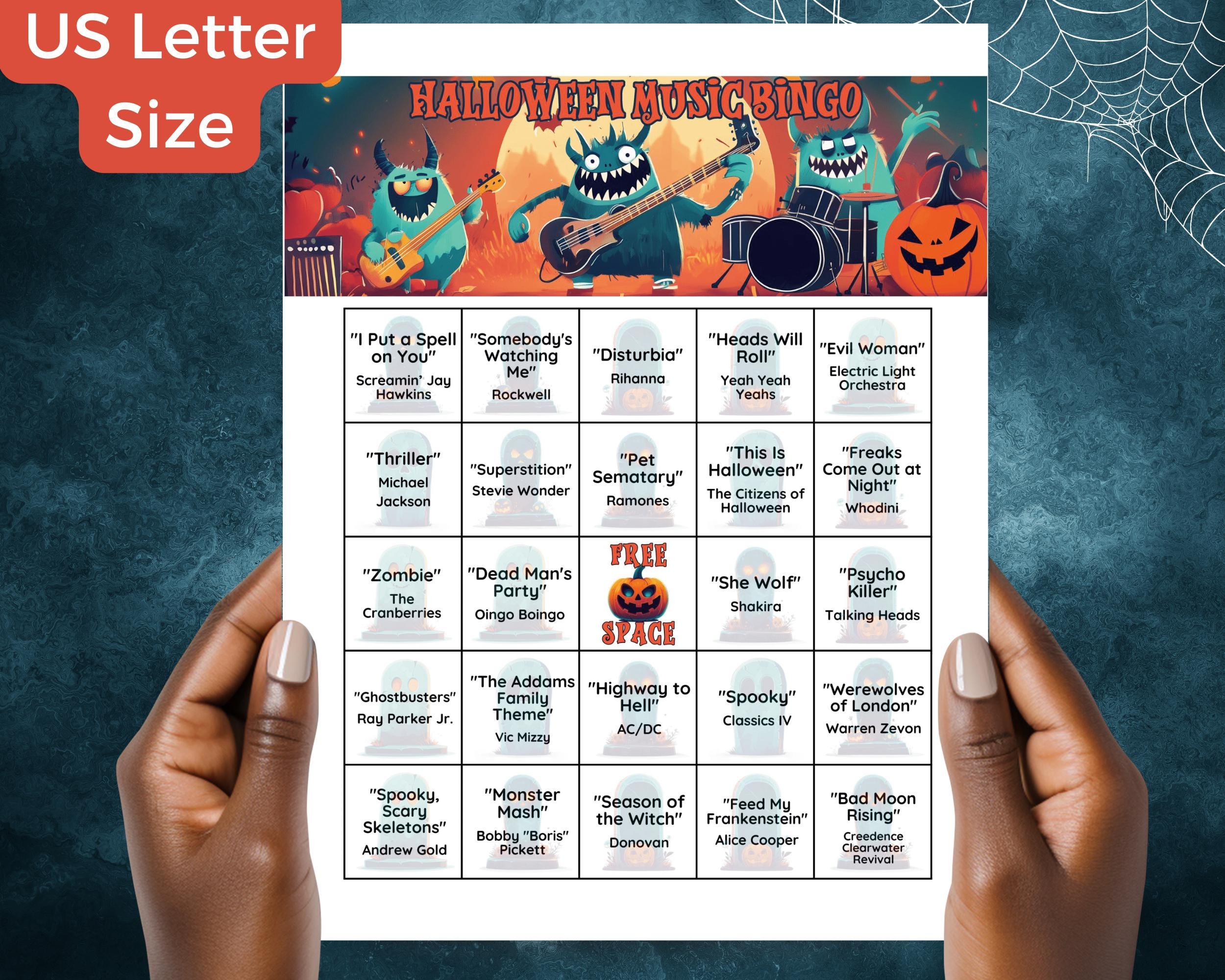 Halloween Music Bingo, Spotify Playlist Included, 50 Unique Bingo Cards ...