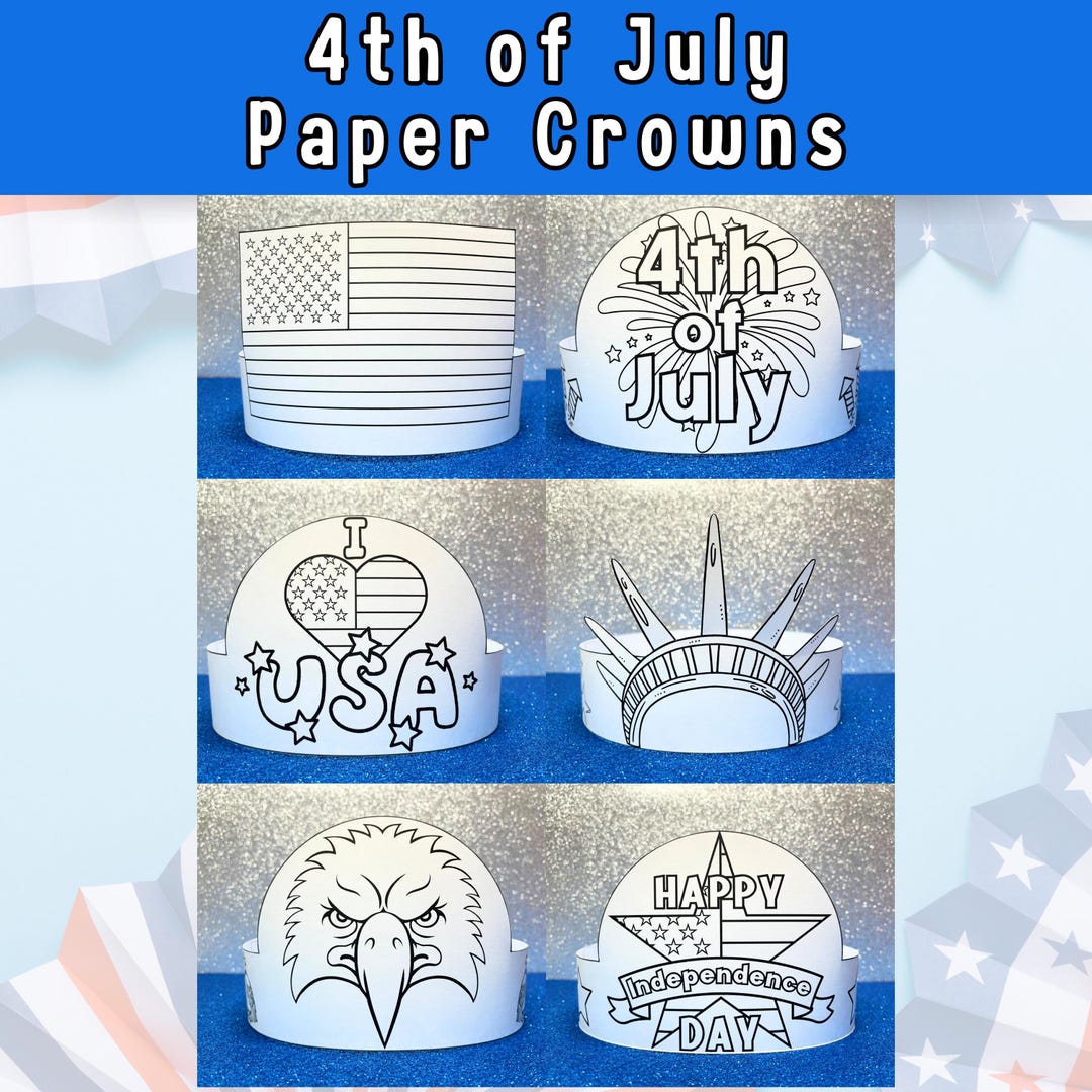4th of July Paper Crown Templates, Independence Day, Paper Hat Coloring ...