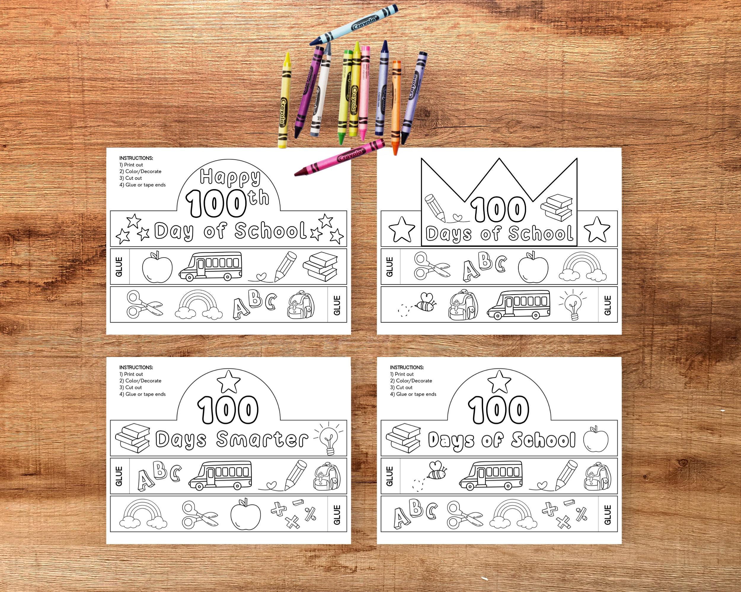 100th Day of School Paper Crowns, 100 Days of School Coloring Craft for ...