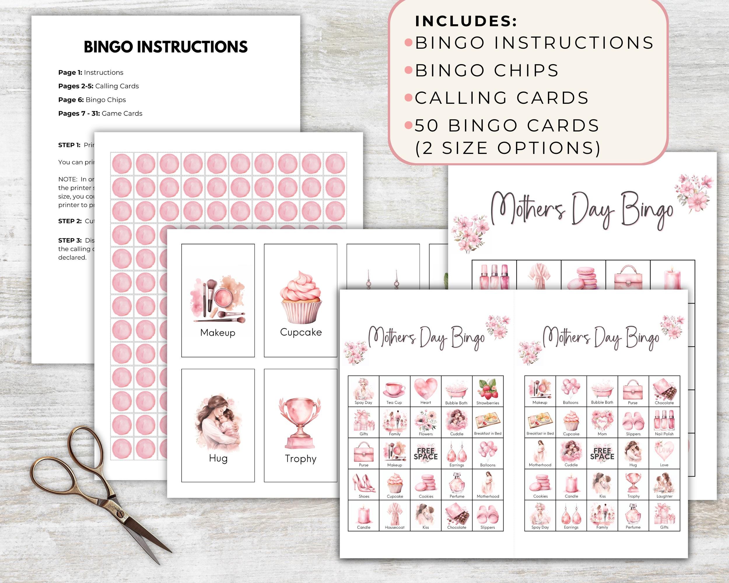 Mothers Day Bingo Printable Game, Mother's Day Games, 50 Unique Bingo ...