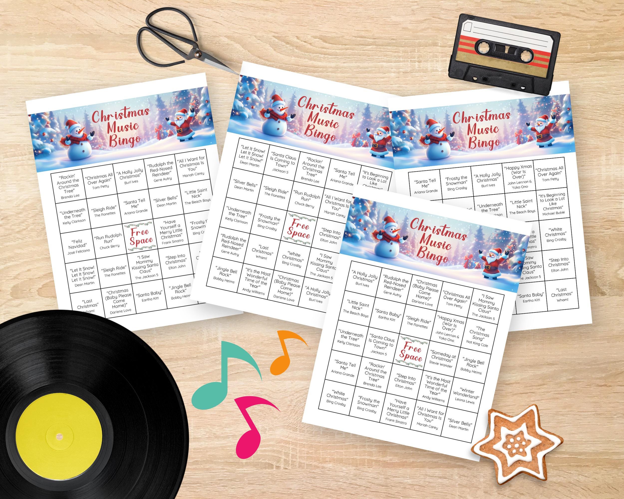 Christmas Music Bingo, 50 Unique Cards, Christmas Song Game, Christmas ...