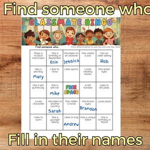 Classmate Bingo, Printable First Day of School Icebreaker Game to Get ...